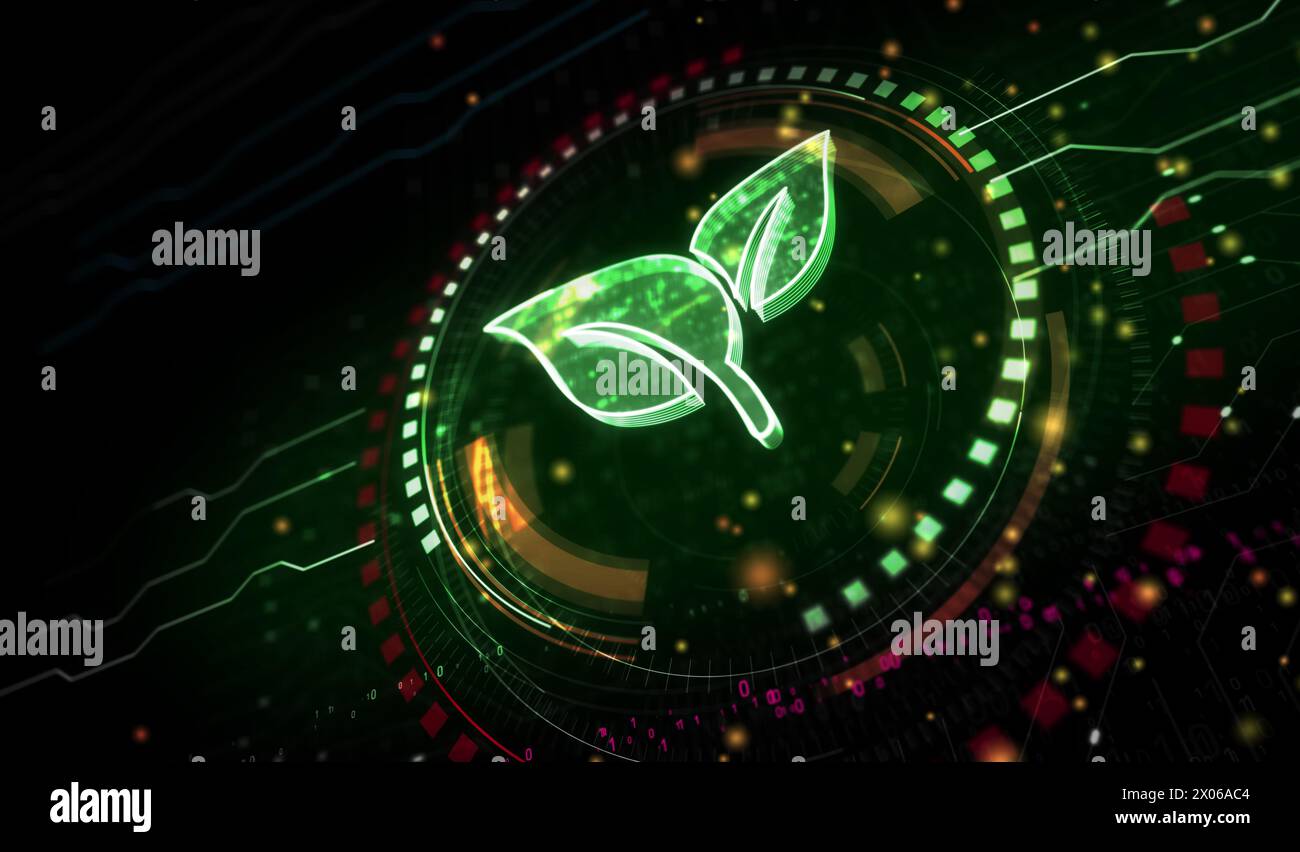 Eco friendly carbon neutral technology with ecology leaf symbol digital ...