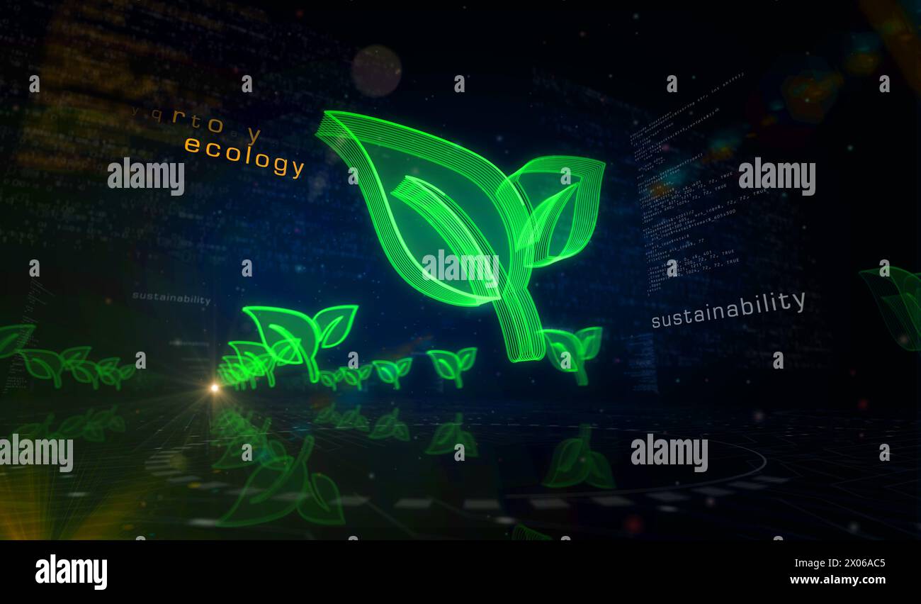 Eco friendly carbon neutral technology with ecology leaf symbol digital ...