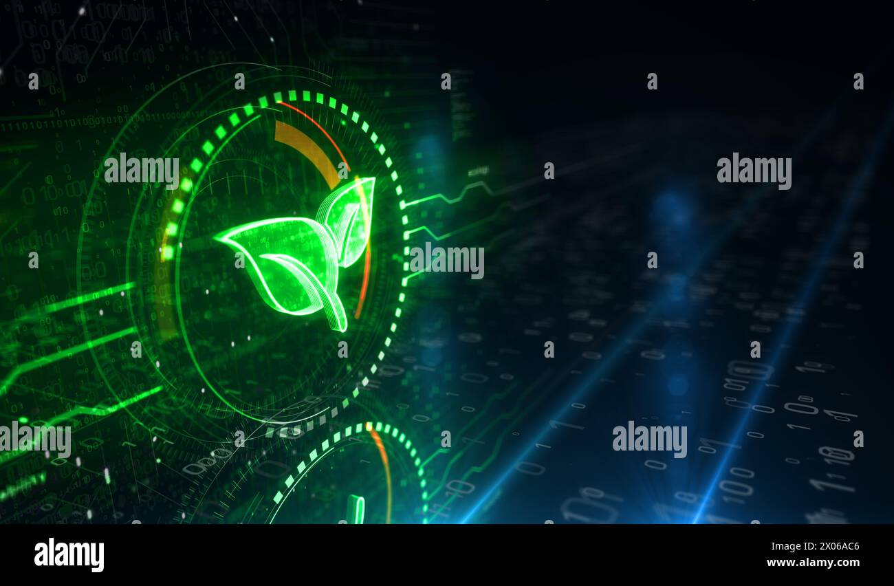 Eco friendly carbon neutral technology with ecology leaf symbol digital ...
