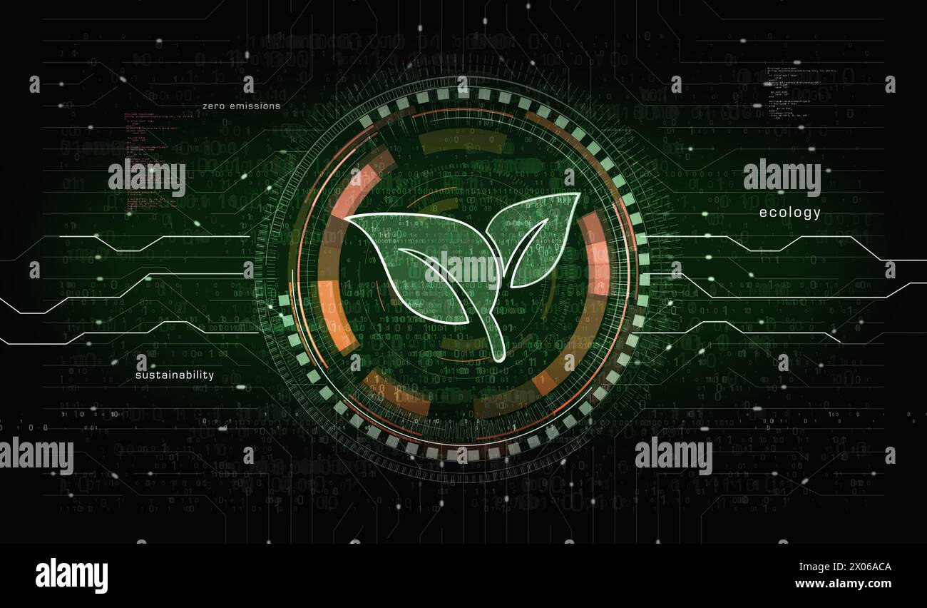 Eco friendly carbon neutral technology with ecology leaf symbol digital ...