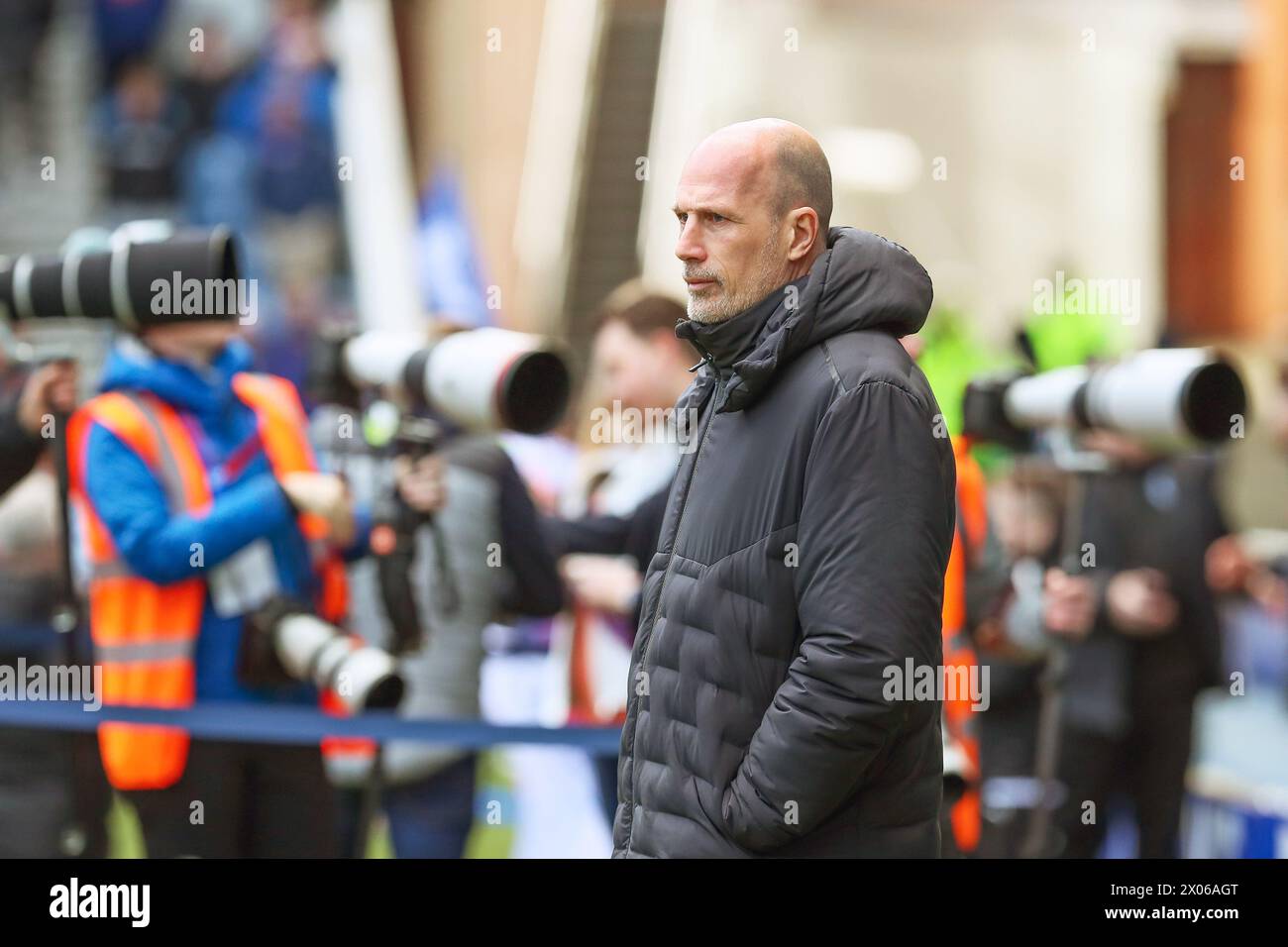 PHILIPPE CLEMENT, manager of Rangers fc, standing outside the team ...