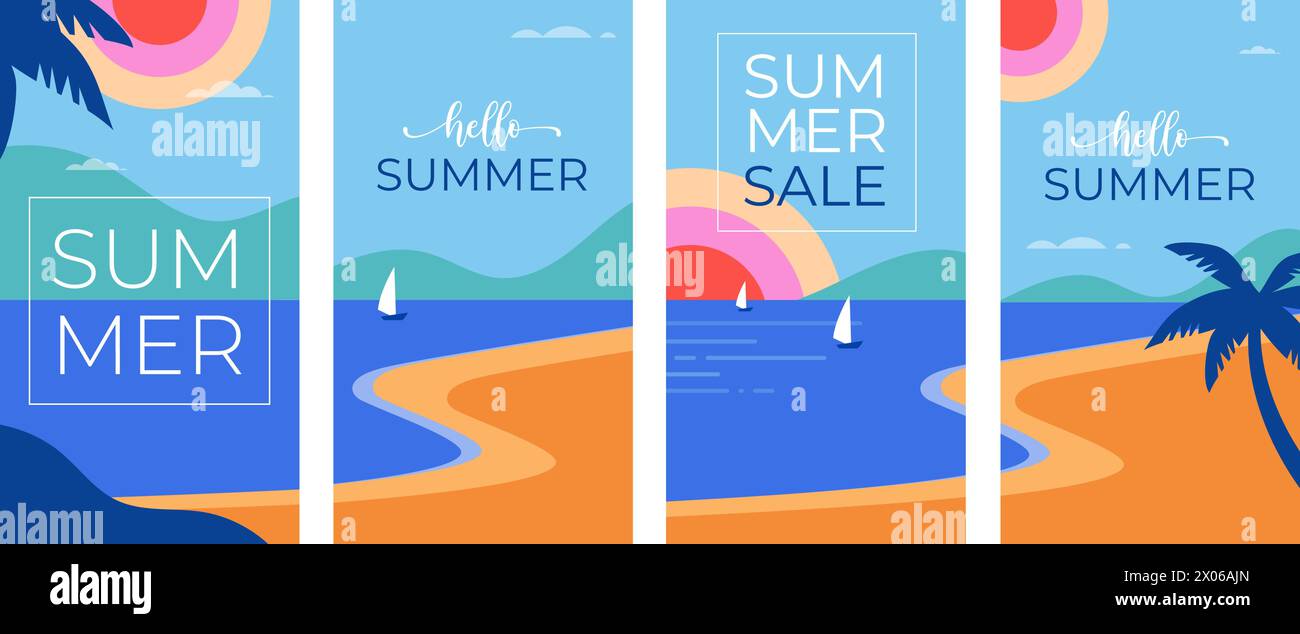 Colorful Geometric Summer and Travel Background, story templates, cards ...