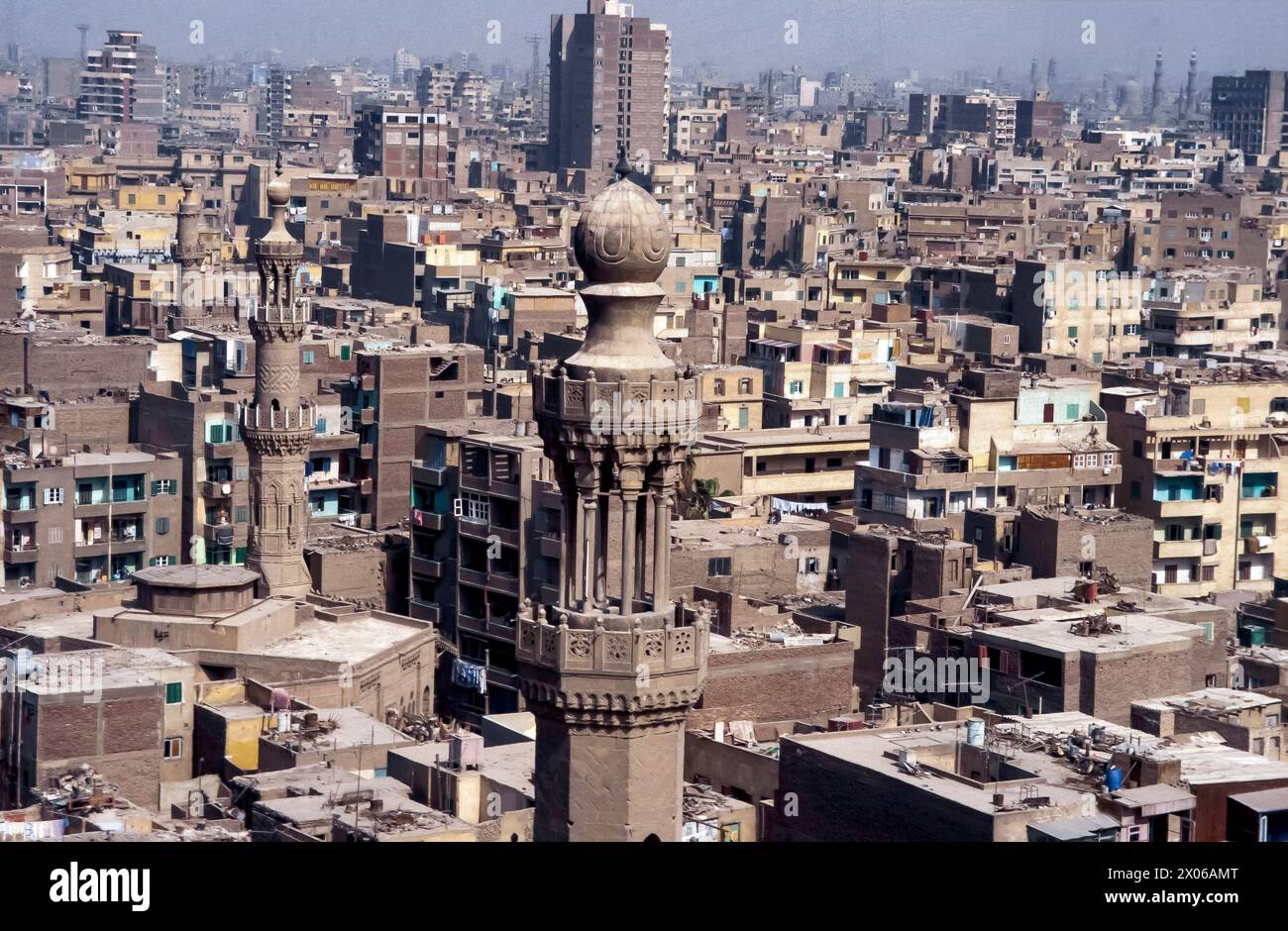 Egypt, Cairo; overview of concrete buildings and minaret Stock Photo ...
