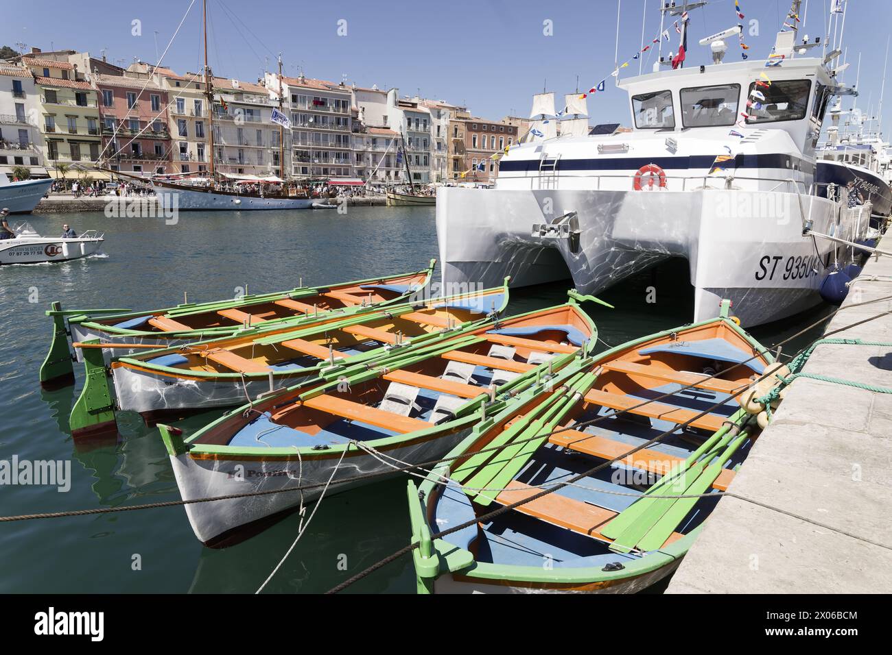 Sete, France.16th April, 2022.Lateen sails & a catamaran attend the ...