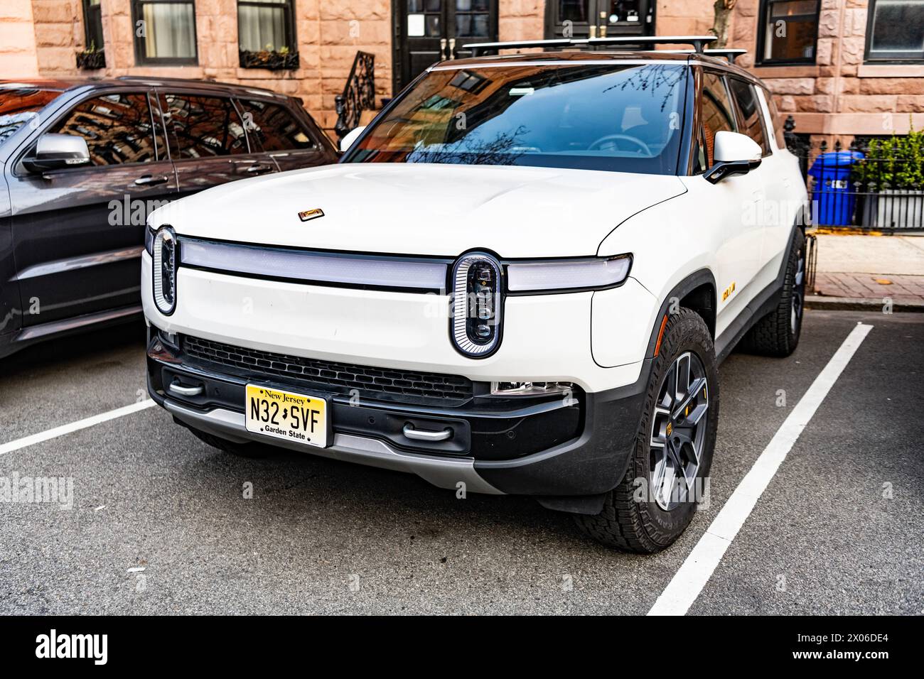 New York City, USA - March 15, 2024: 2023 Rivian R1S modern white car ...