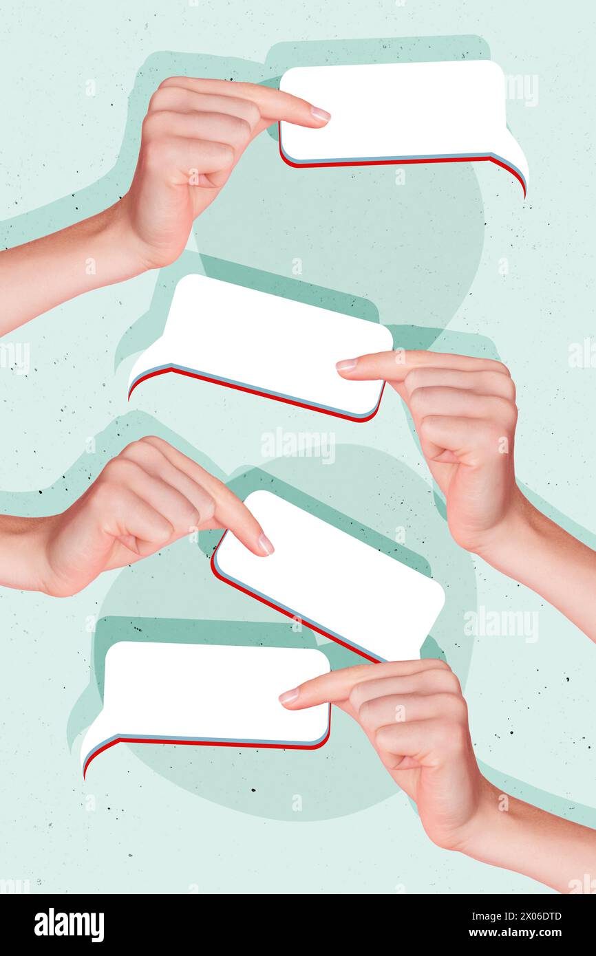 Vertical photo collage of hands tip choose finger text box mind ...