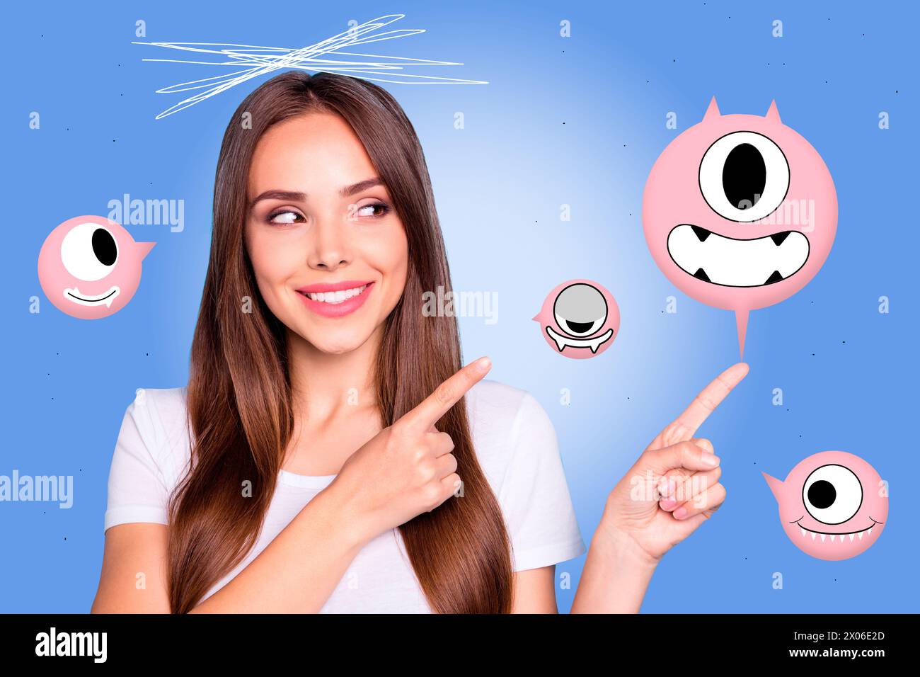 Composite collage picture image of female fingers point monster face ...