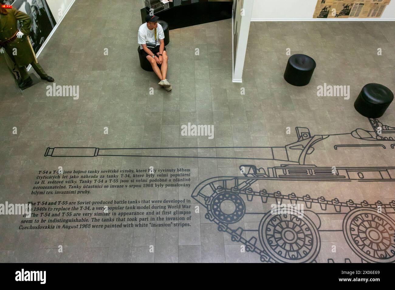 Prague, Czech Republic, High Angle, Man Looking at Drawing on Floor ...
