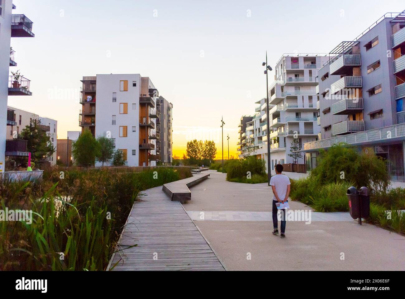 Bordeaux, France, Man Walking on Path, Gardens, Modern Architecture ...