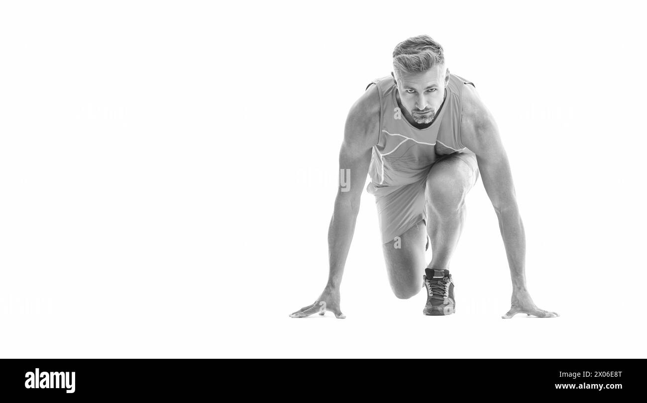 athletic man sport runner sportsman ready to start running isolated on ...