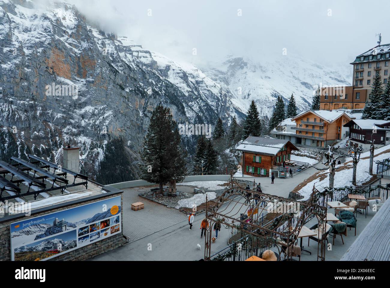 Winter Alpine Village Scene, Jungfraujoch, Swiss Alps Stock Photo - Alamy
