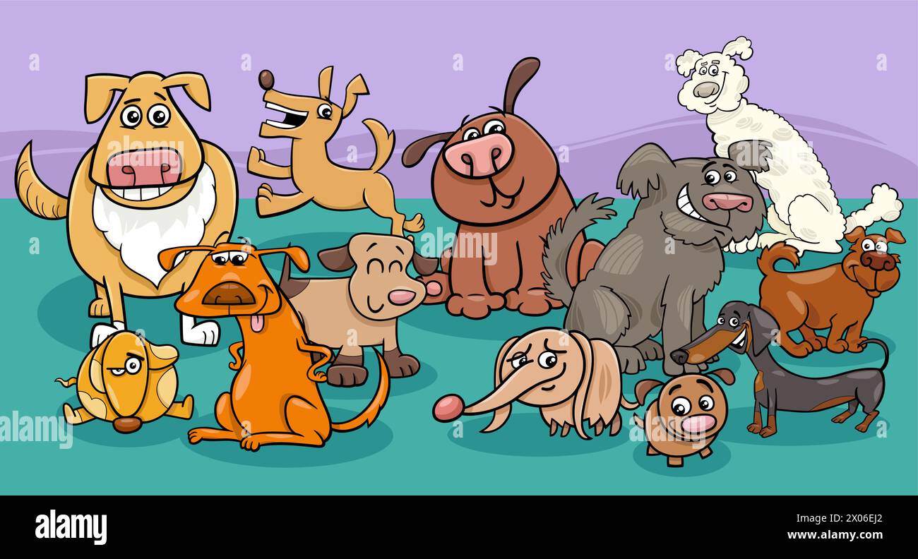 Cartoon illustration of funny dogs and puppies animal characters group ...