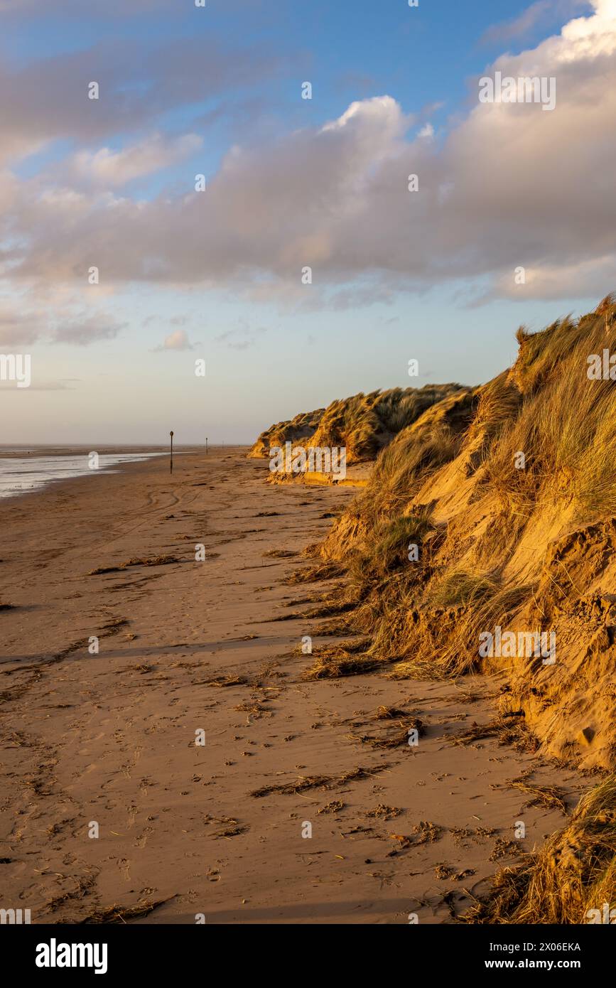 Sand dunes showing erosion, at Formby on the Merseyside coast Stock ...