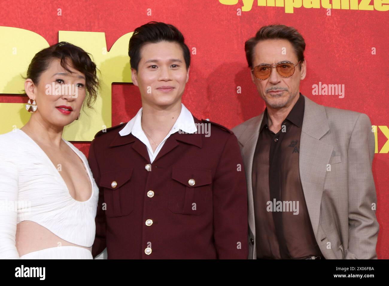 LOS ANGELES - APR 9: Sandra Oh, Hoa Xuande, Robert Downey Jr at the The Sympathizer HBO Premiere ...