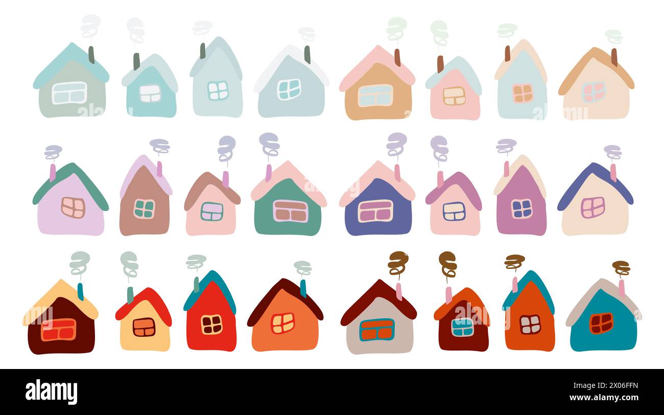 Set of Small Flat Cartoon houses. Isolated vector Collection. Cute ...