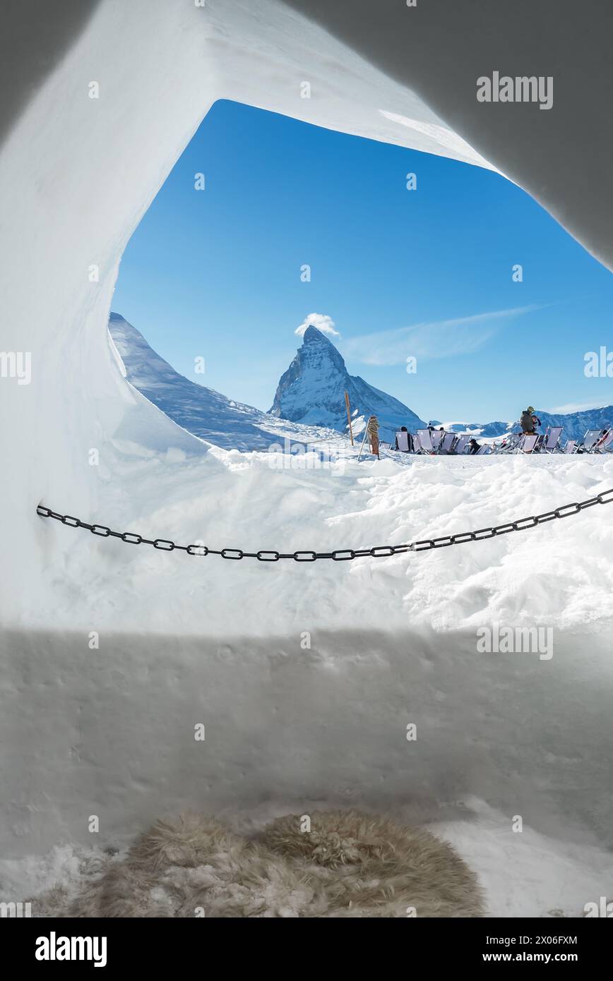 Winter Wonderland View of Matterhorn from Snow Igloo, Zermatt Stock ...