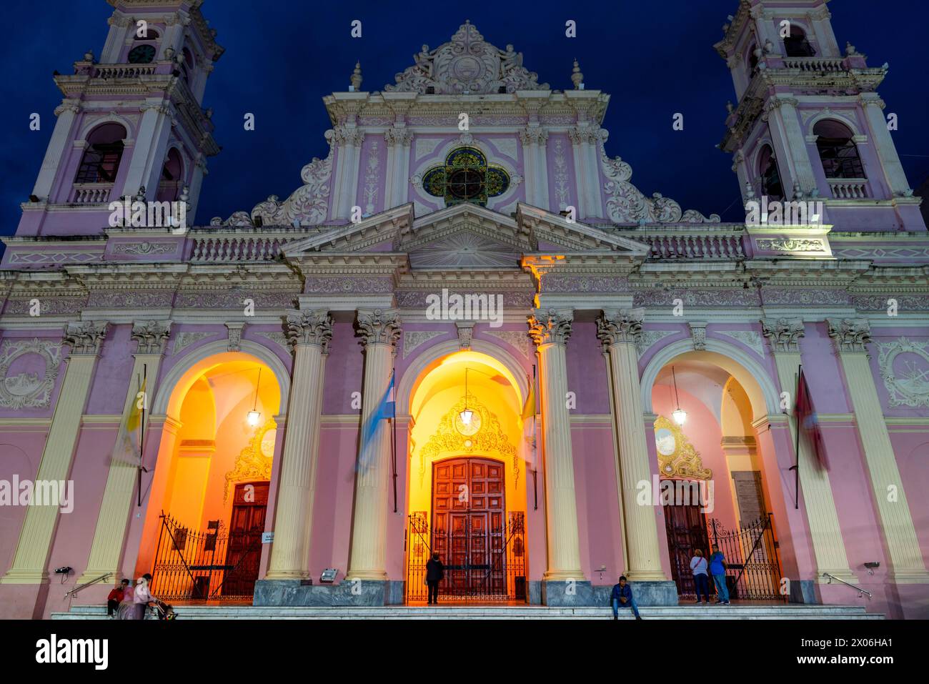Catedral Basilica de Salta, (The Cathedral of Salta) at Night, Plaza 9 ...