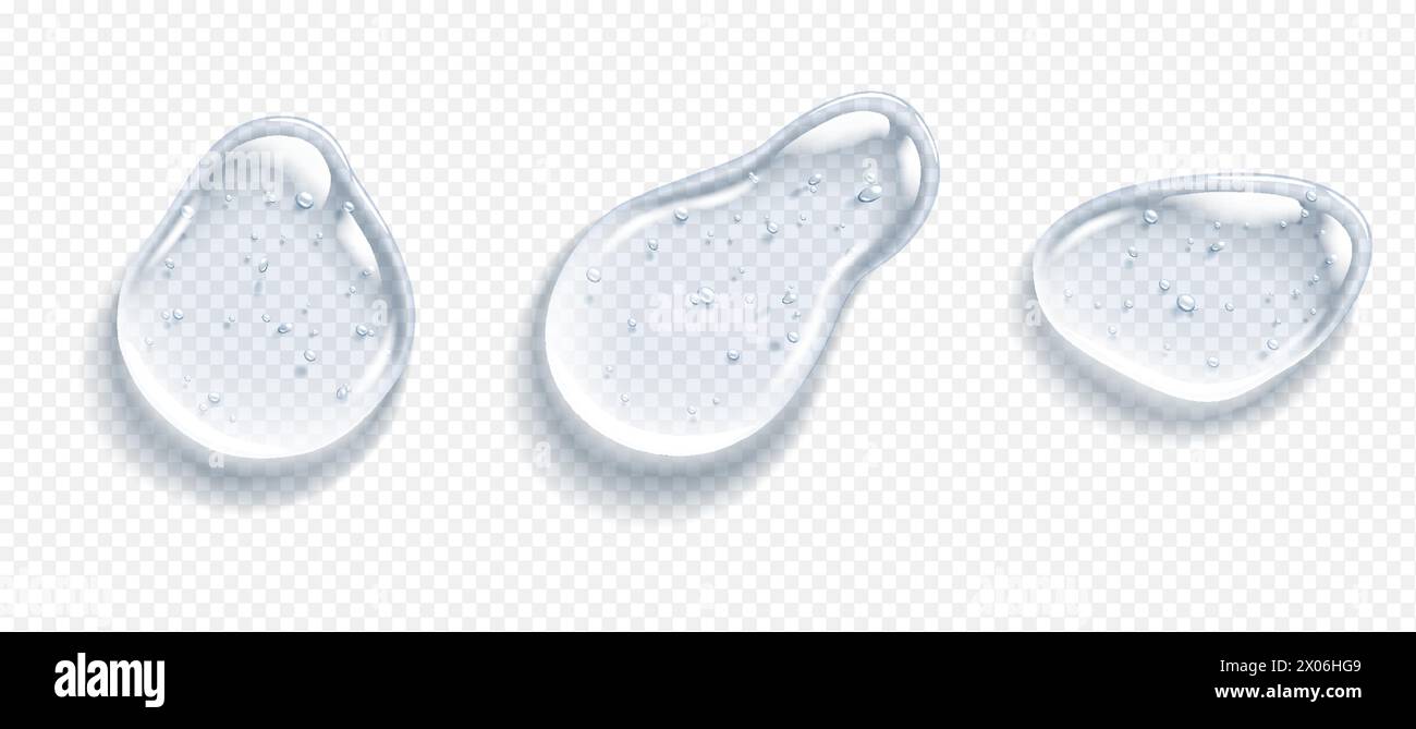 Collagen gel clear drops realistic vector illustration set. Cosmetic ...