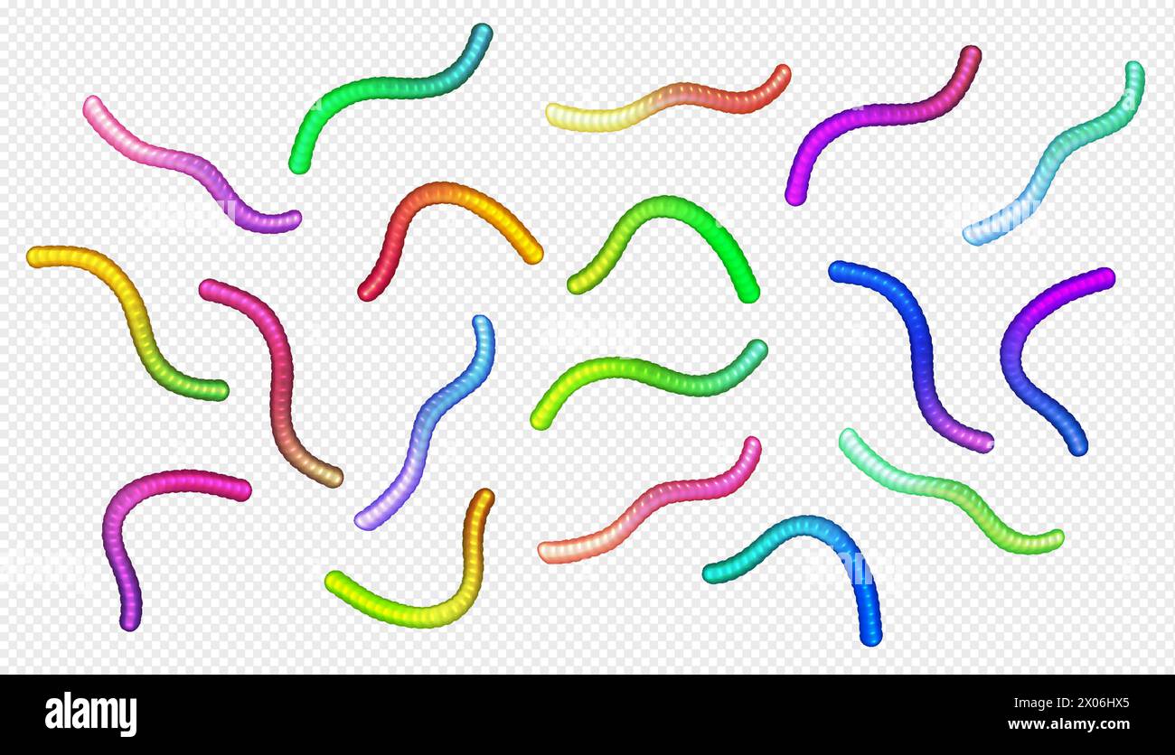 Gummy worms multicolor 3d realistic vector illustration. Healthy ...