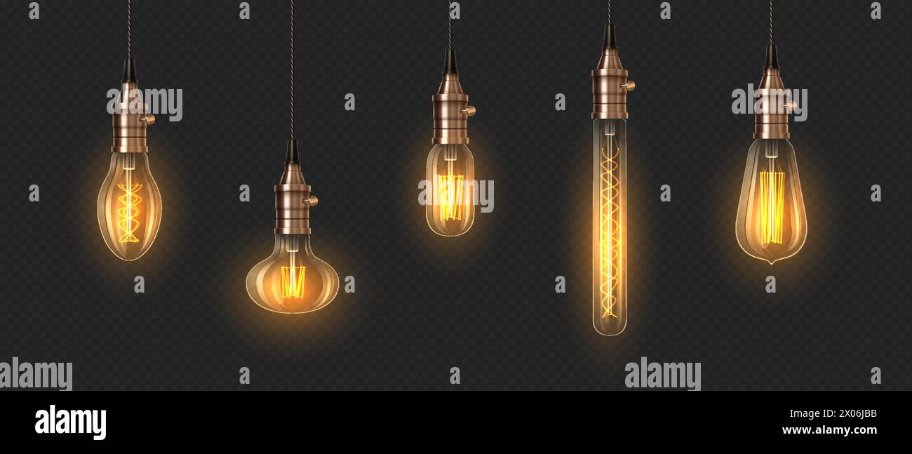 Glowing incandescent lightbulbs 3d realistic vector illustration set ...
