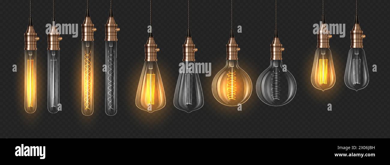 On and off lightbulbs 3d realistic vector illustration set. Lighting ...