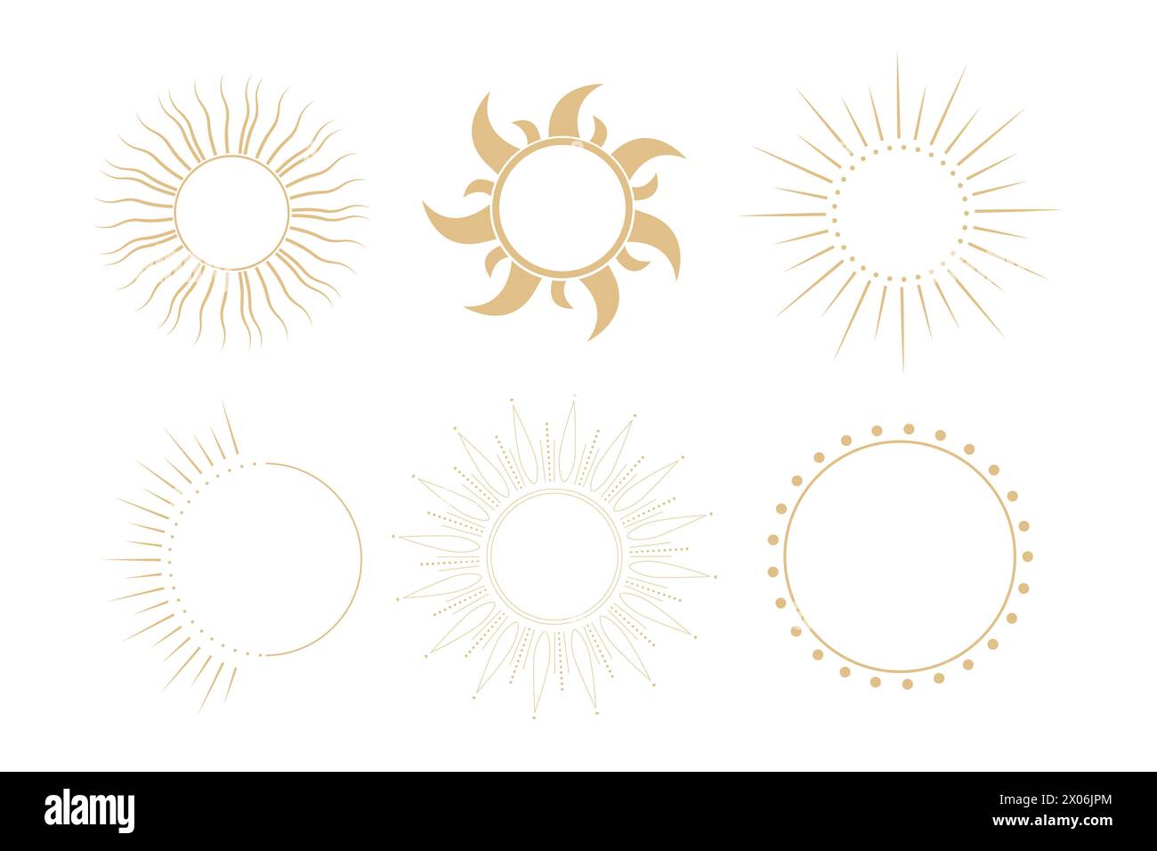 Set golden celestial frames sun, borders, arch line art esoteric ...