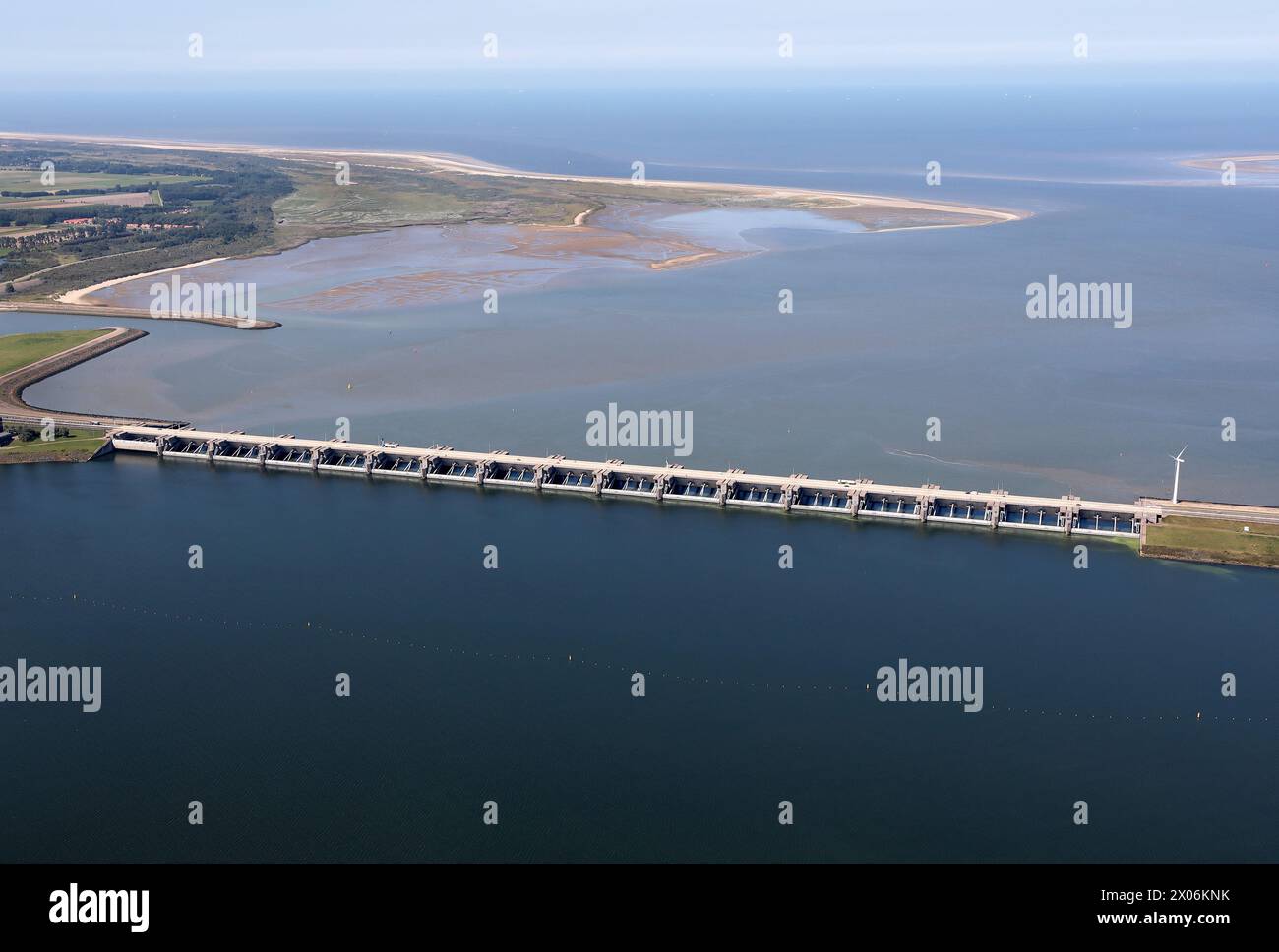 Haringvlietdam as part of the Delta Works, aerial view, Netherlands ...
