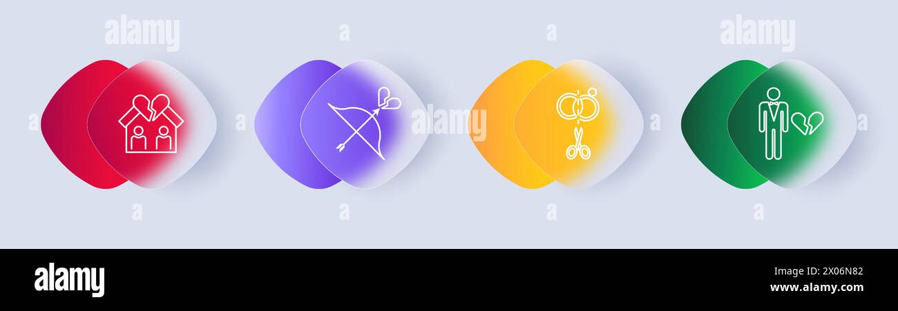 Breaking up icon set. Broken heart, house, cohabitation, bow, string ...