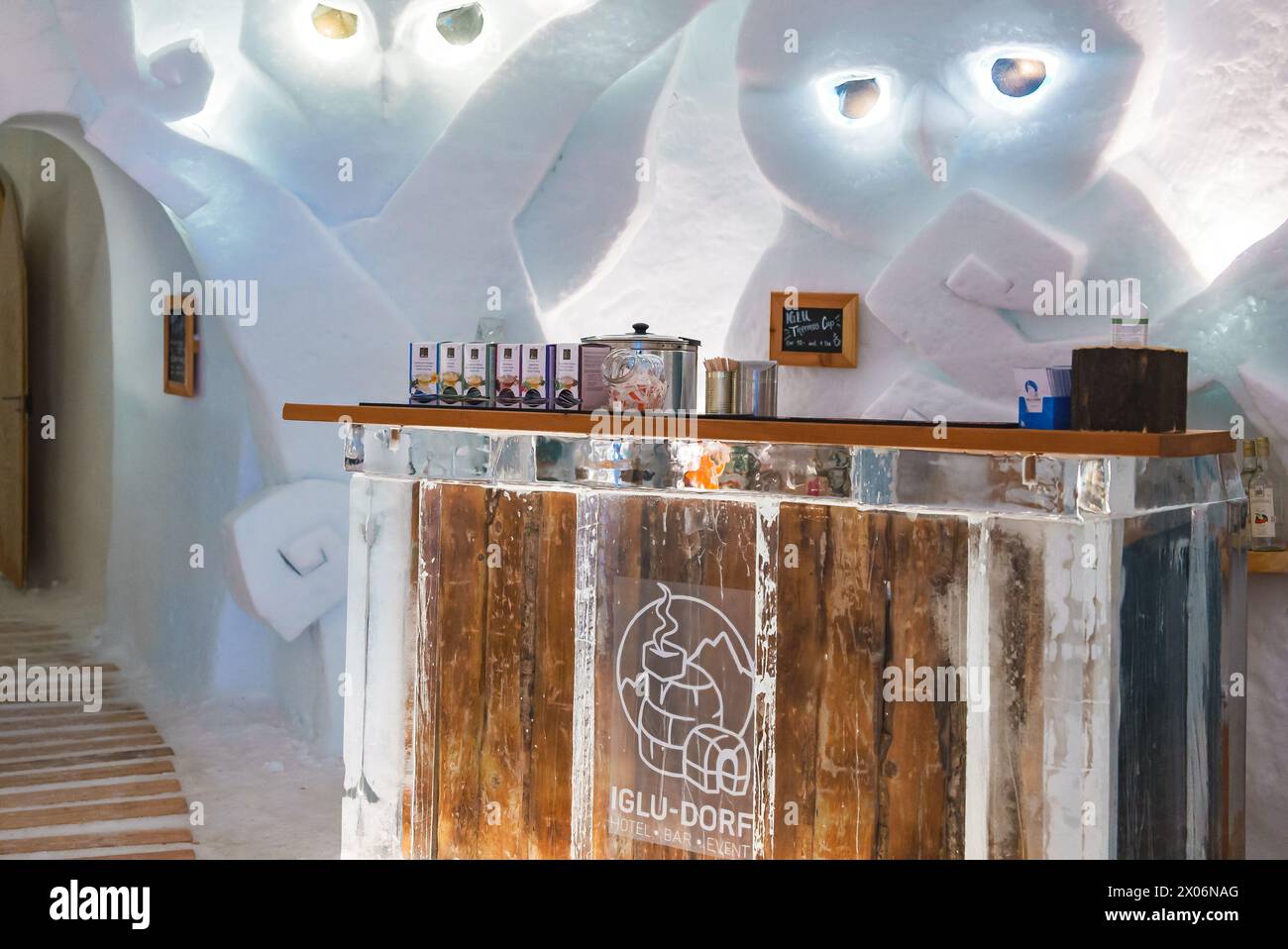 Igloo hotel bar and restaurant interior in Zermatt ski resort Stock ...
