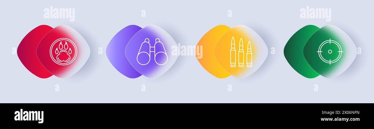 Weapons set icon. Bear paw badge, huntsman crest, sight, crosshair ...