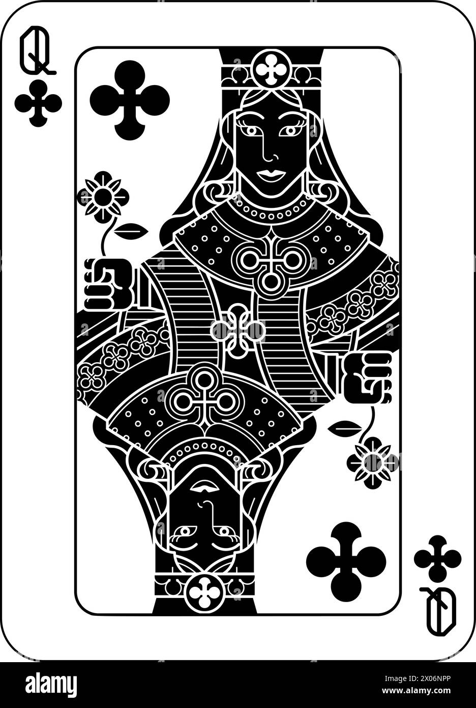 Playing Cards Deck Pack Queen Of Clubs Card Design Stock Vector Image ...