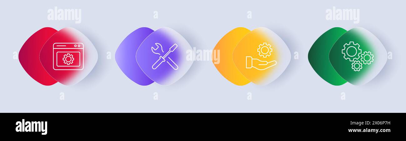 Setting icon set. Gear, website, tuning, hand, proposal, mechanism ...