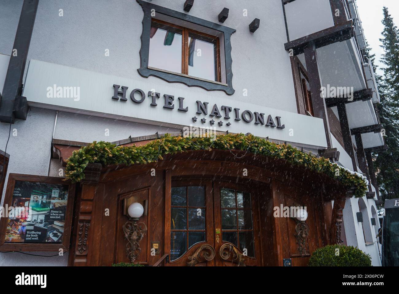 Hotel National entrance, Zermatt Luxury Alpine Elegance Stock Photo - Alamy