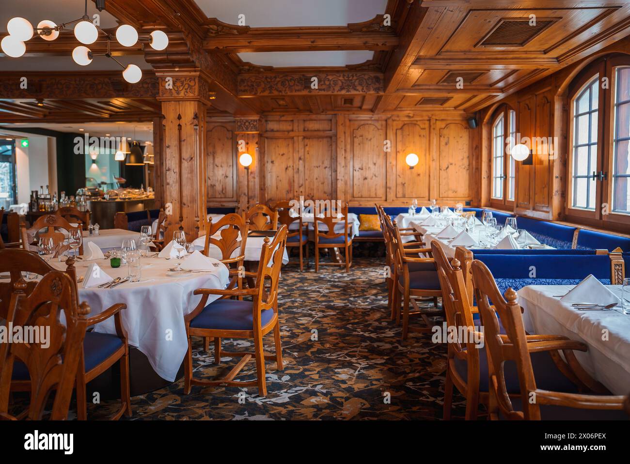 Luxury Hotel Dining Room, Zermatt Elegant Alpine Decor and Fine Dining ...