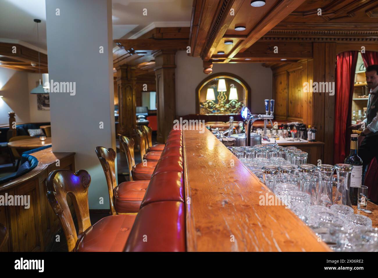 Luxury Hotel Bar Area with Traditional Alpine Style in Zermatt Stock ...