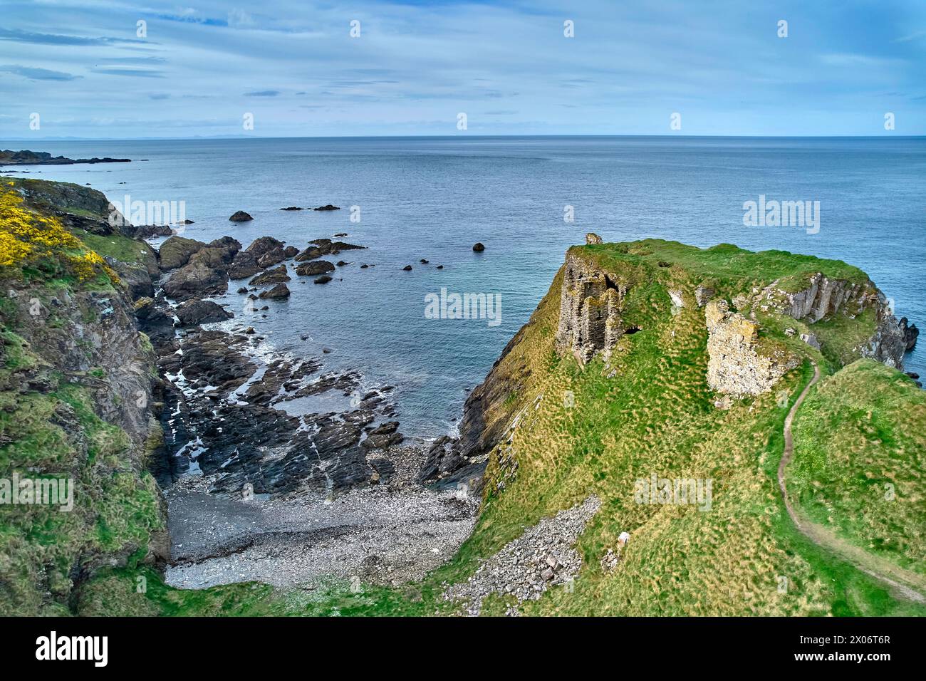 Findlater Castle Cullen Aberdeenshire in Spring the rocky beach and the ...