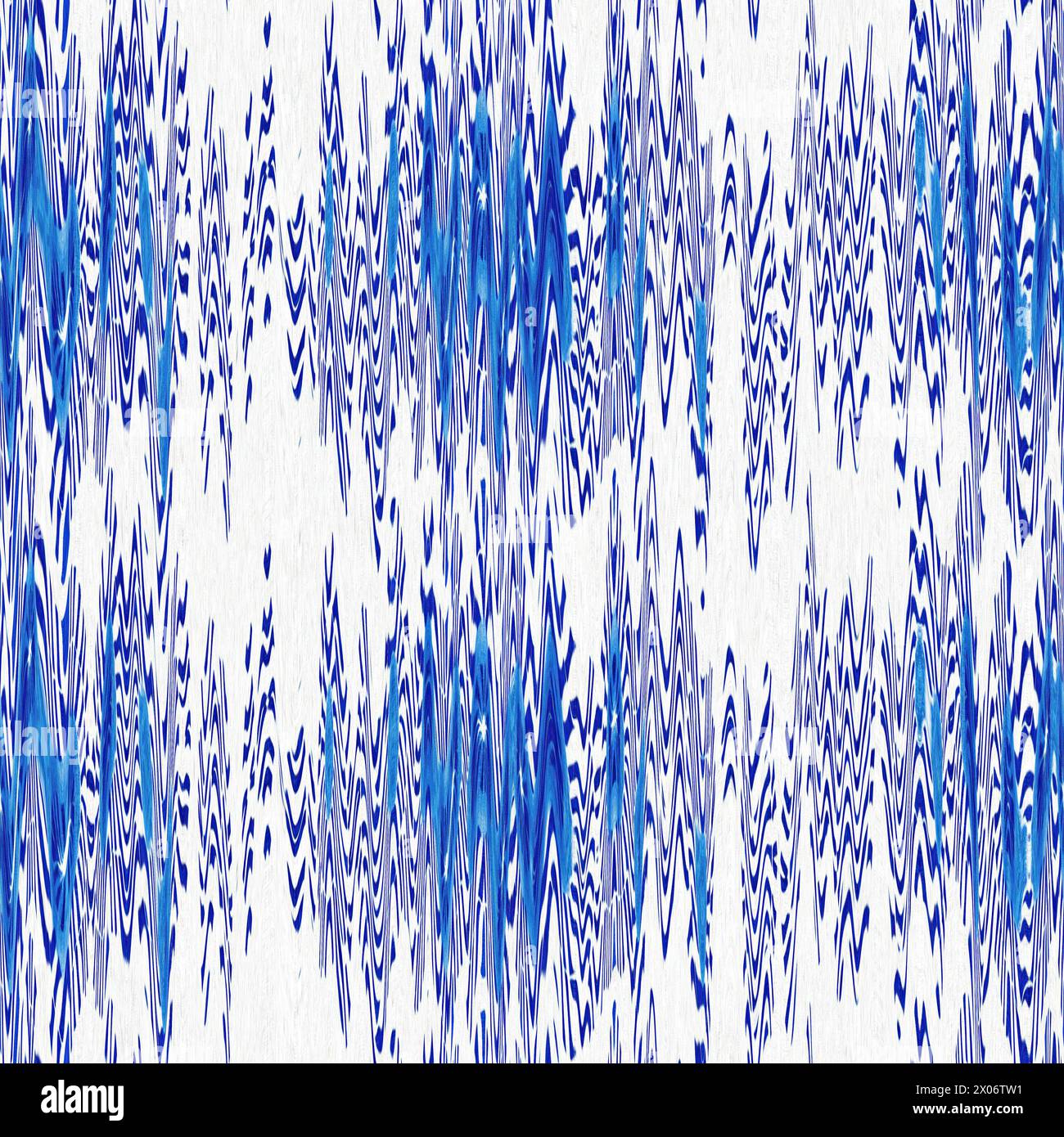 Indigo ikat dye stripe marled seamless pattern. Asian style wavy ...