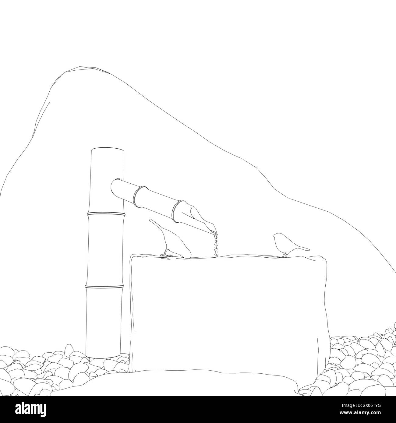Outline of two birds sitting on a well and drinking water from black ...