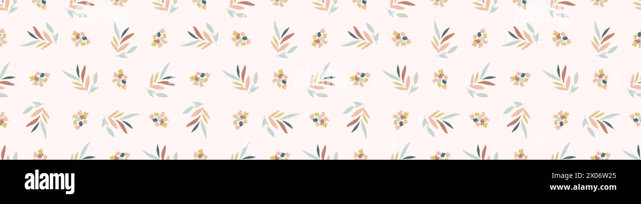 Modern vector border with pretty pressed floral drawing motifs ...