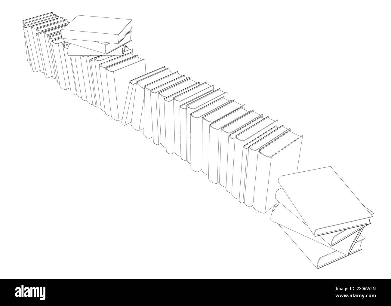 Outline of many books standing in a row. Books stack minimalist vector ...