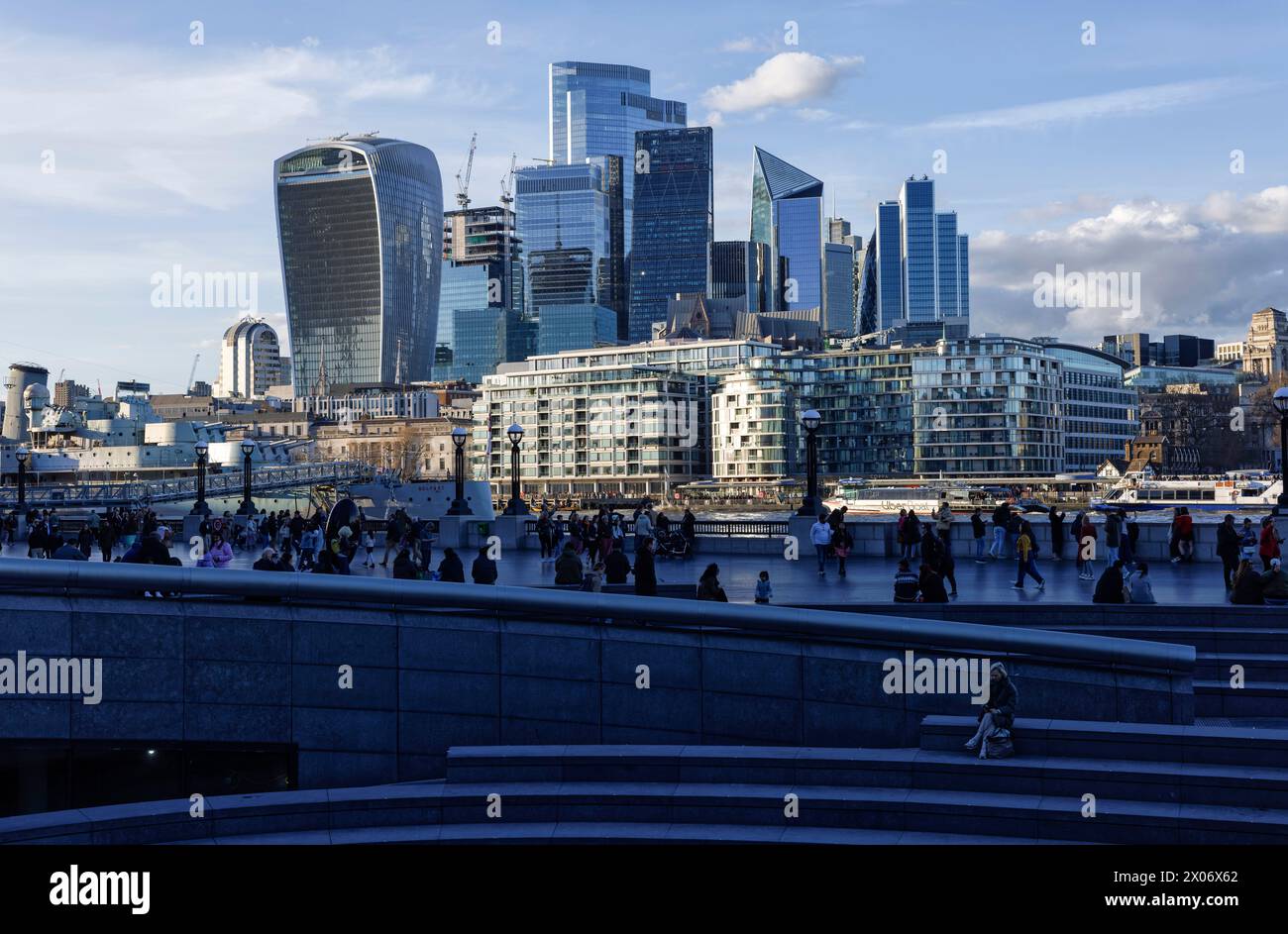 Tower of London, by silhouette of City Hall from More London ...