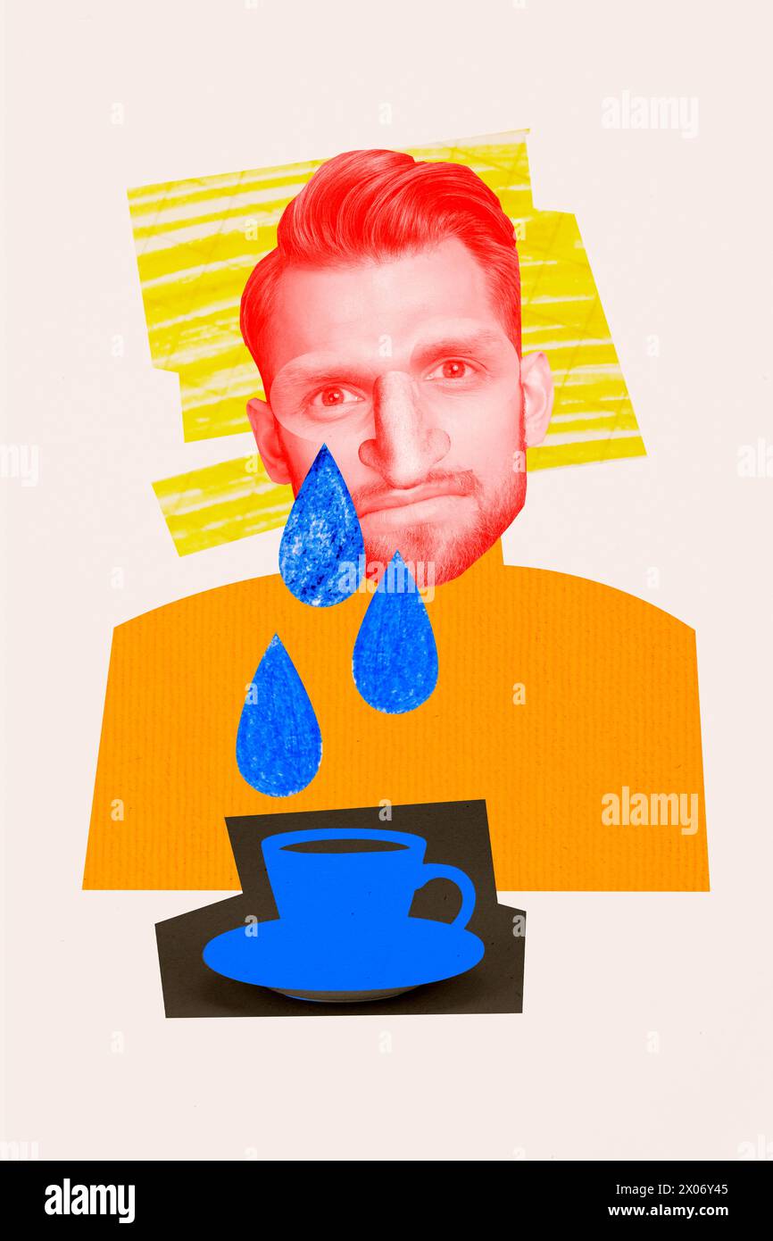 Vertical creative sketch composite photo collage of depressed sad guy ...