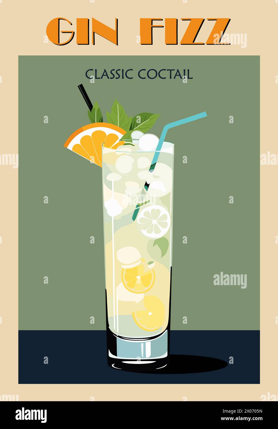 Gin Fizz Cocktail retro poster vector art Stock Vector Image & Art - Alamy