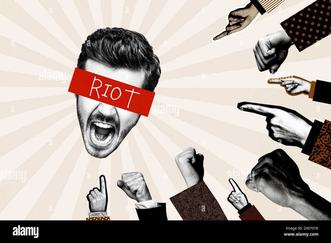 Composite photo collage of crowd people anonym guy scream hate abuse ...