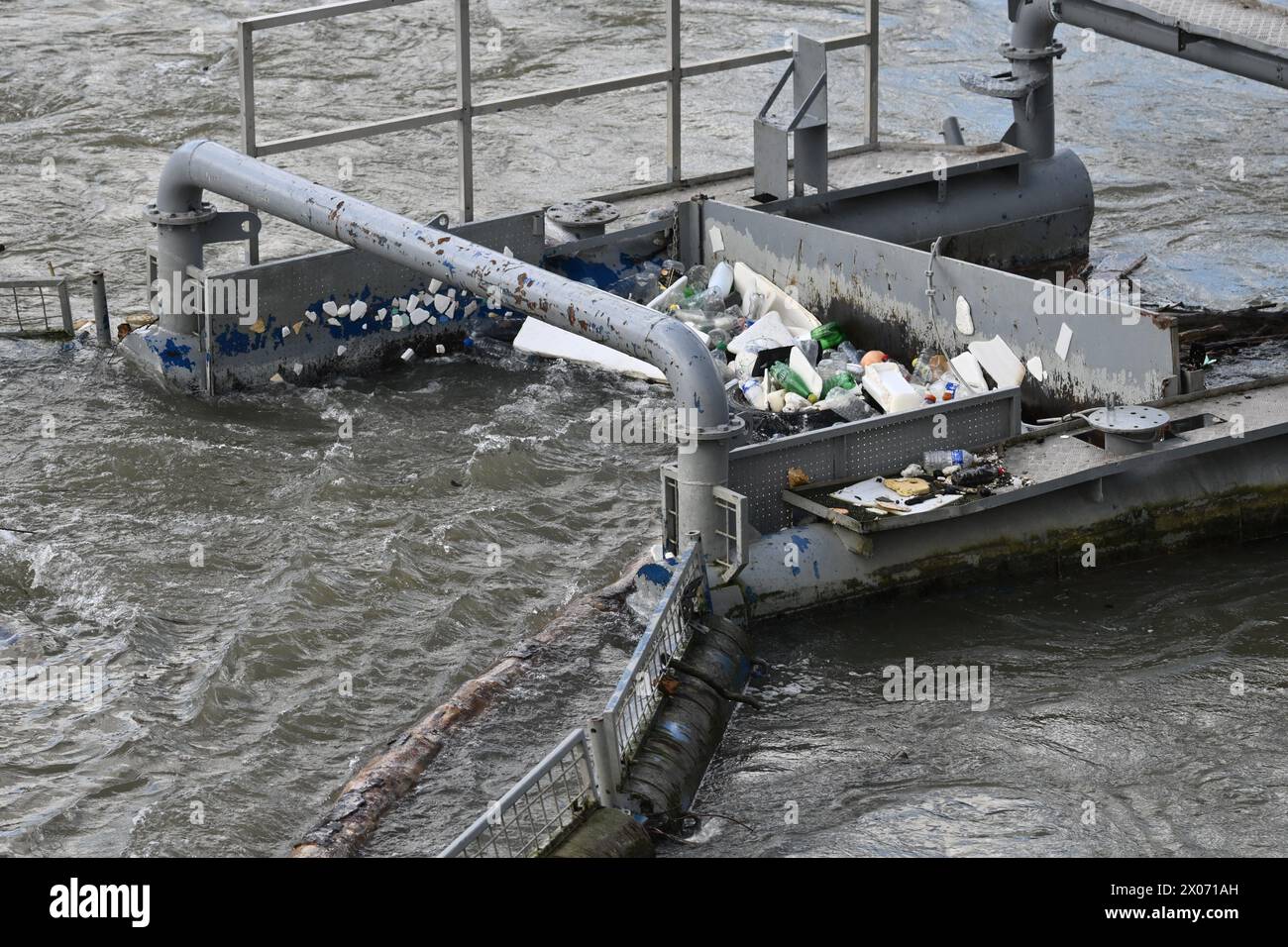 Paris, France, April 10, 2024. A view of garbage in the Seine River as ...