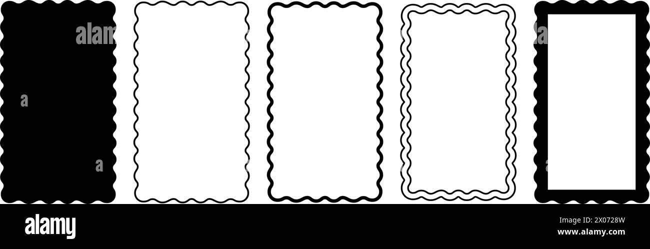 Set of mirror, picture or photo rectangle frames with wavy borders ...