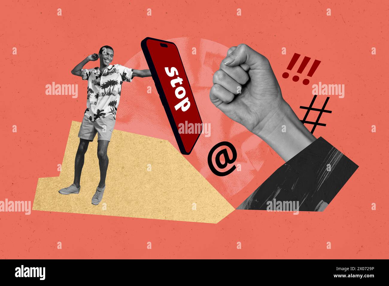 Composite collage picture image of fighting fist attack cyber bullying ...