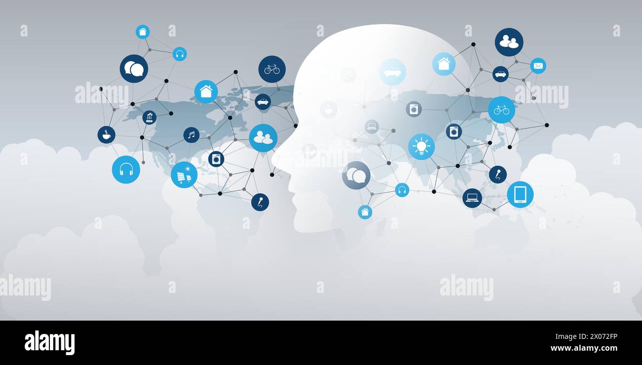 Machine Learning, Artificial Intelligence, Cloud Computing and IoT Networks Design Concept with ...