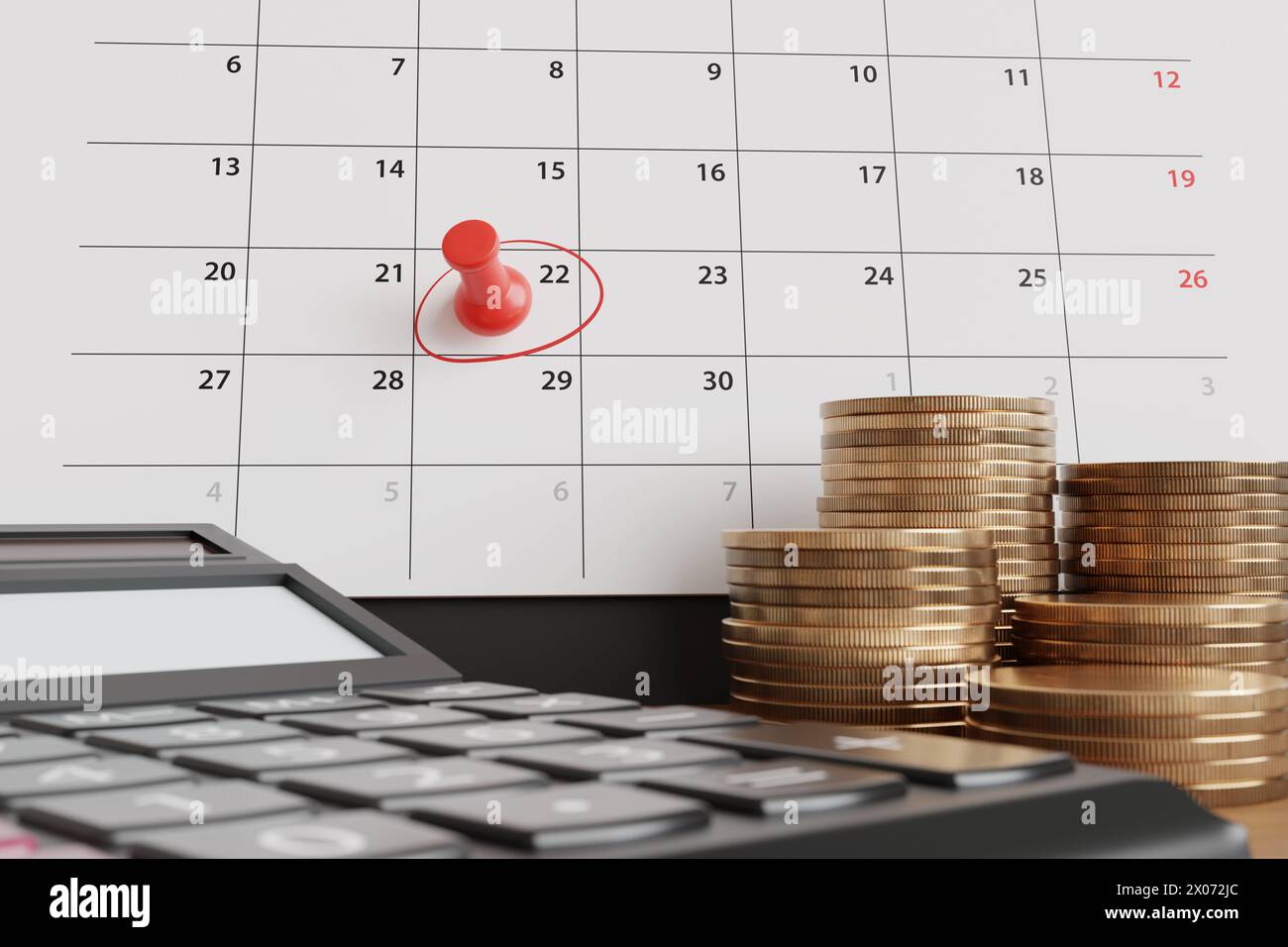 Monthly calendar with a day circled in red and pinned, together with ...