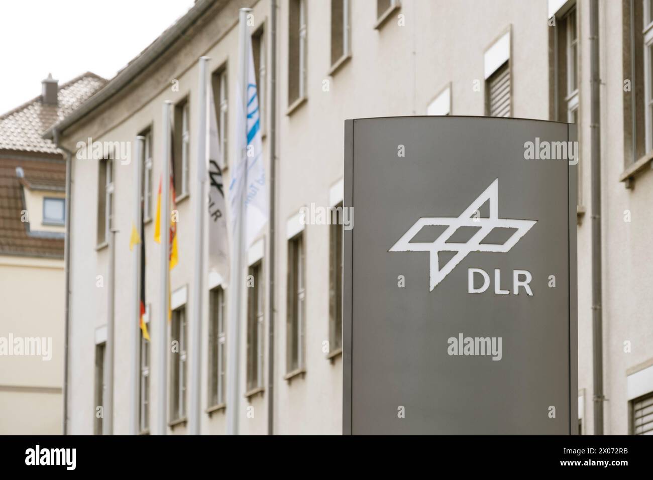 corporate banner Aerospace Center front office building, DLR logo ...